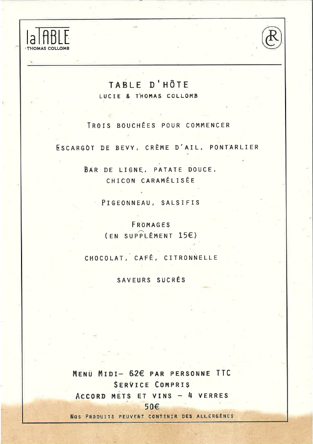 Table d'Hôte* - Rotisserie du Chambertin